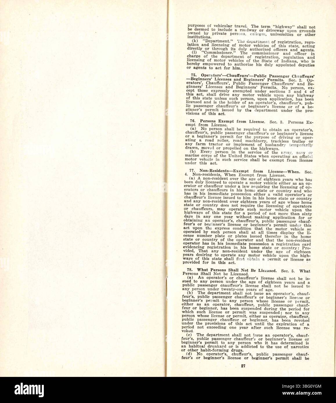 This part of the 1937 Indiana motor vehicle laws covers fees, vehicle ...