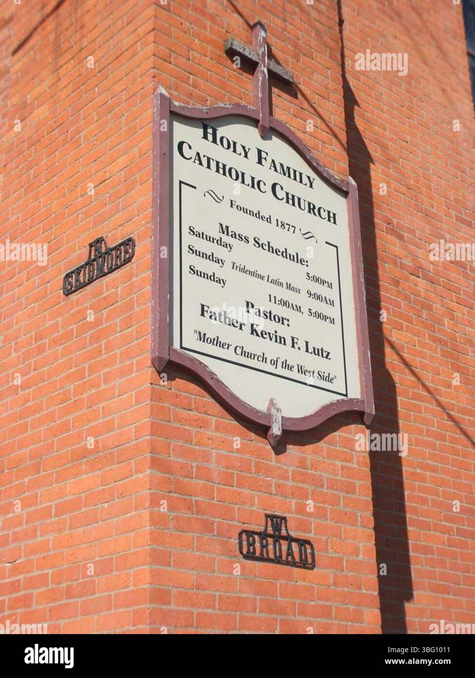 Holy Family Catholic Church, founded in 1877, stands at the northeast ...