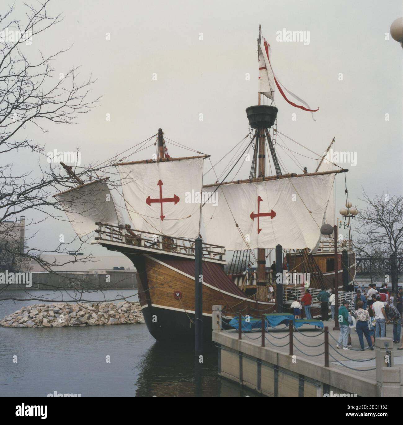 A view from 1991 of the Santa Maria replica at Battelle Riverfront Park ...