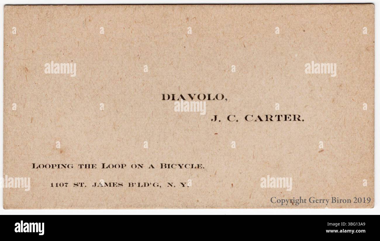 Conn Baker's business card promoting his Loop-the-loop stunt as Diavolo ...