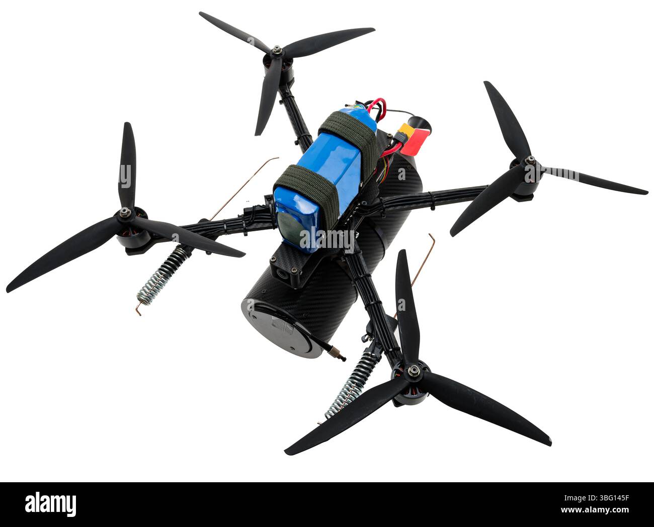 FPV carbon fiber drone. Helicopter on white background. Aircraft with ...