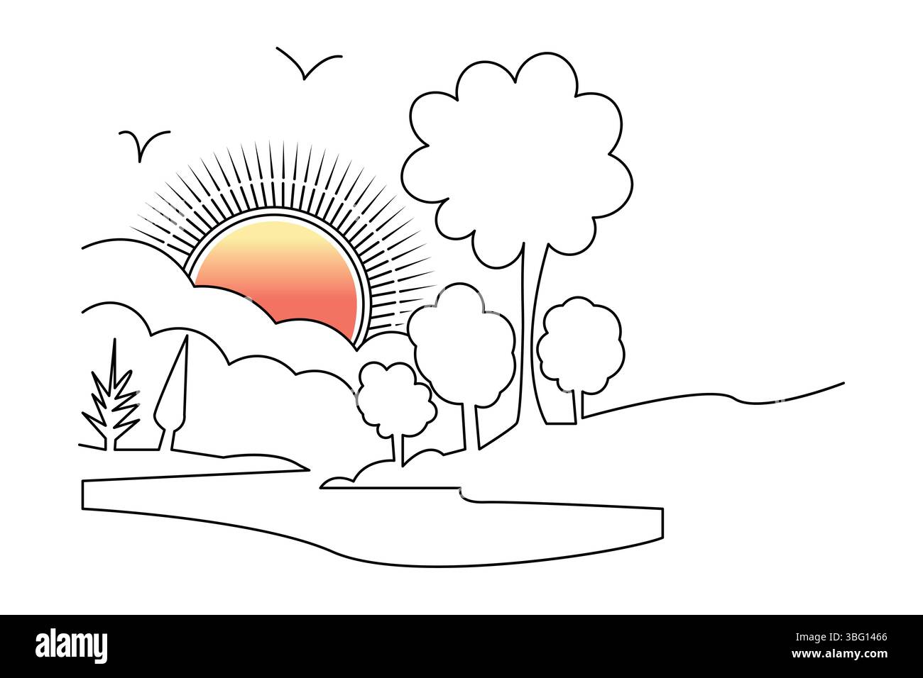 Beautiful sunset scenery silhouette Stock Vector Images - Alamy