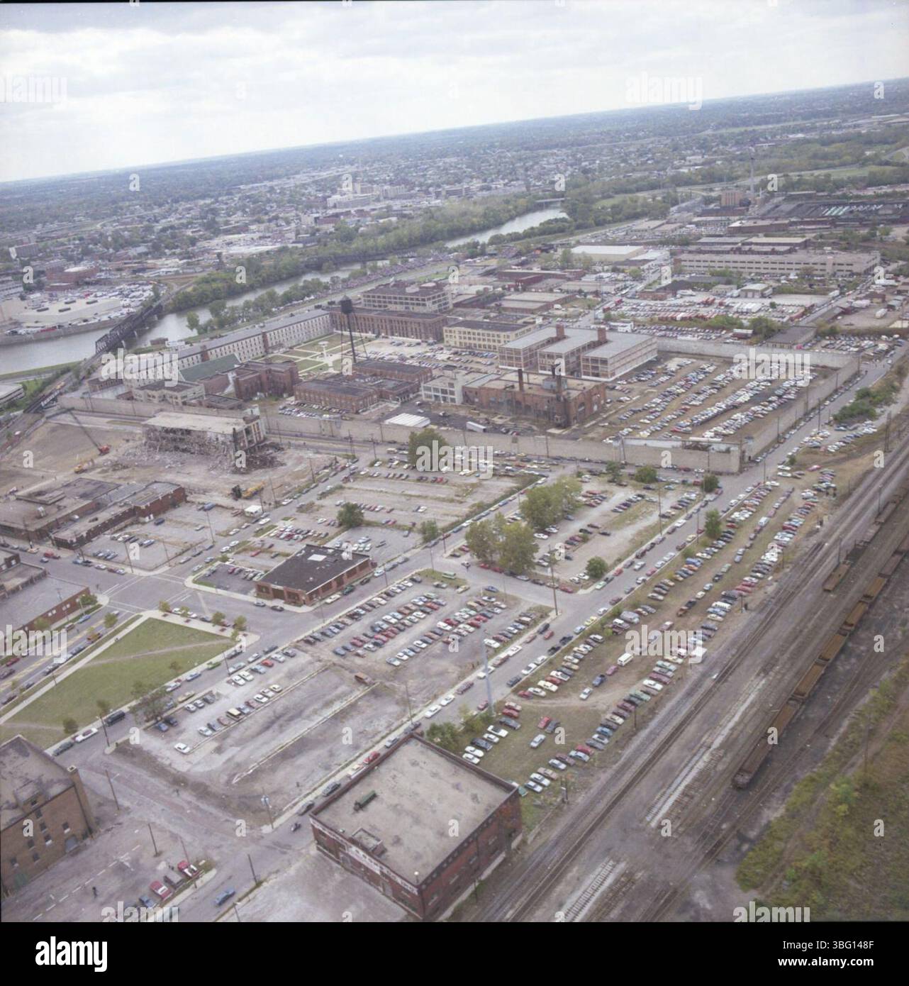 Aerial photograph of the Ohio Penitentiary taken during one of the ...