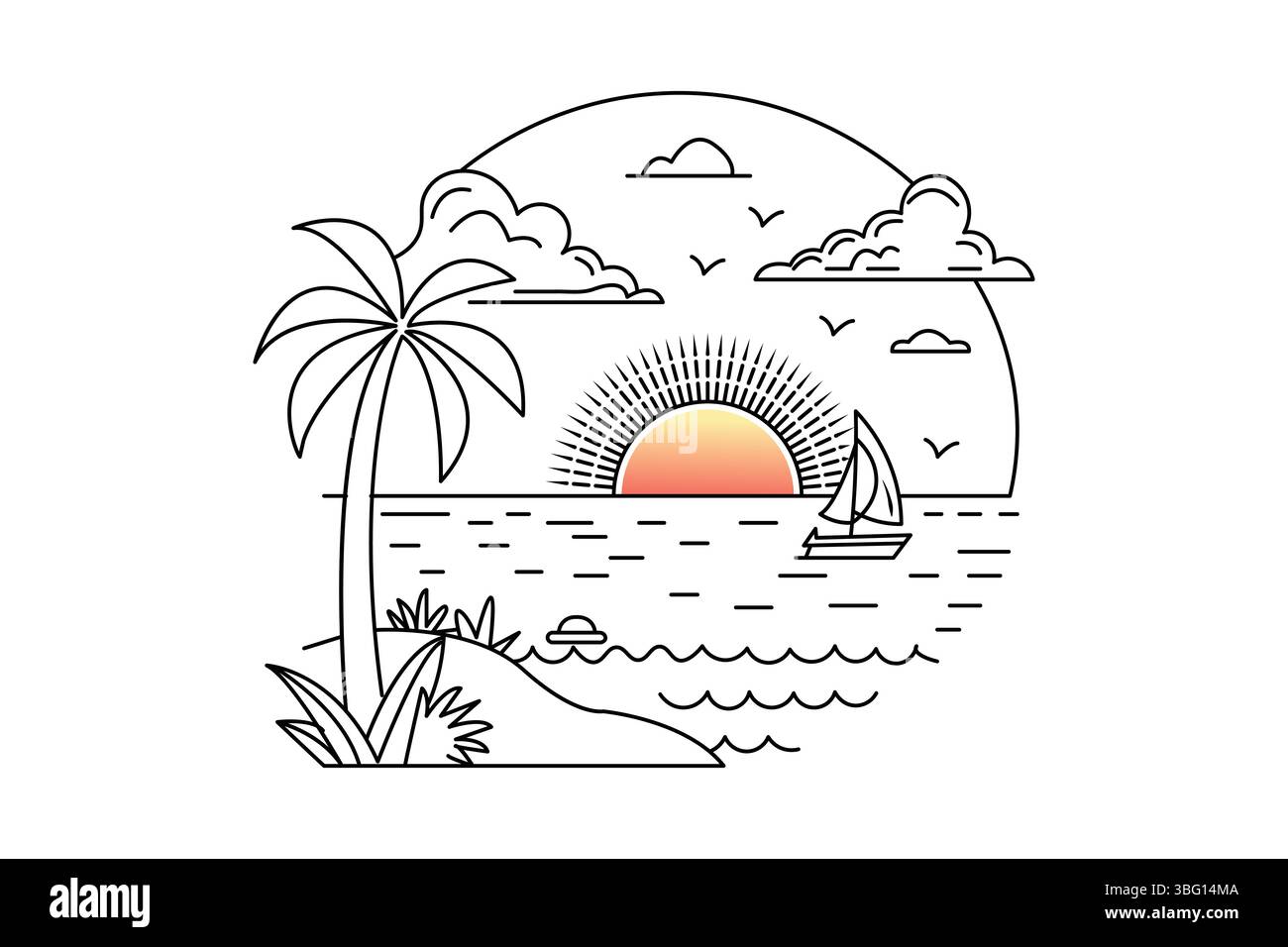 Sunset continuous one line drawing of beautiful scenery Stock Vector ...