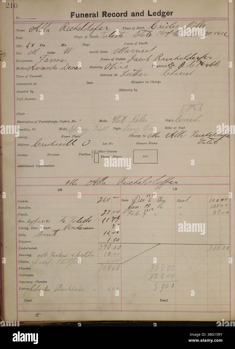 Funeral ledger from 1911–1915 for the Charles C. Siferd Undertaking ...