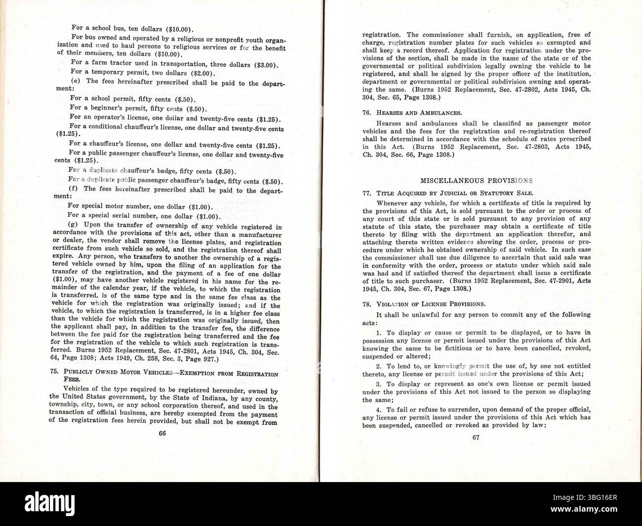 This section from the 1952 Indiana motor vehicle and highway laws ...