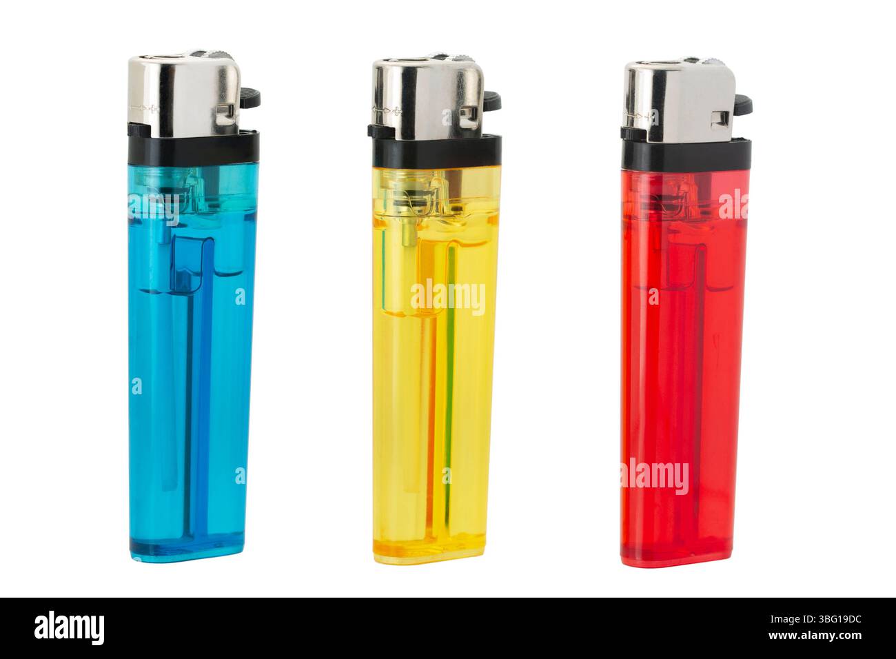 three colorful lighters isolated Stock Photo - Alamy