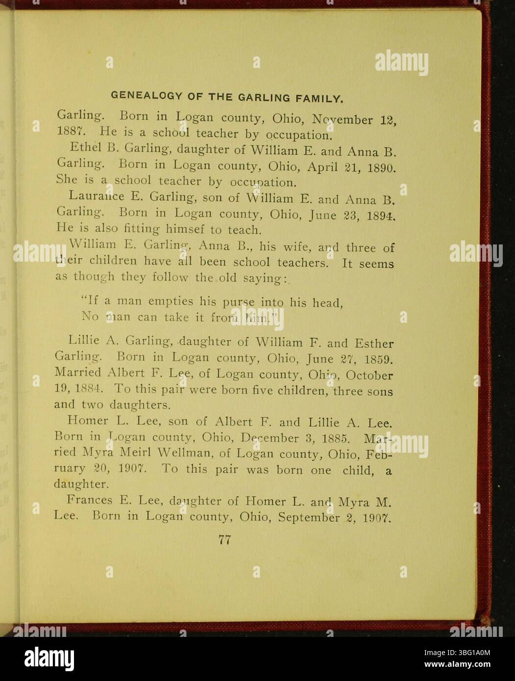 This page from the 1910 publication 'Genealogy of the Garling Family ...
