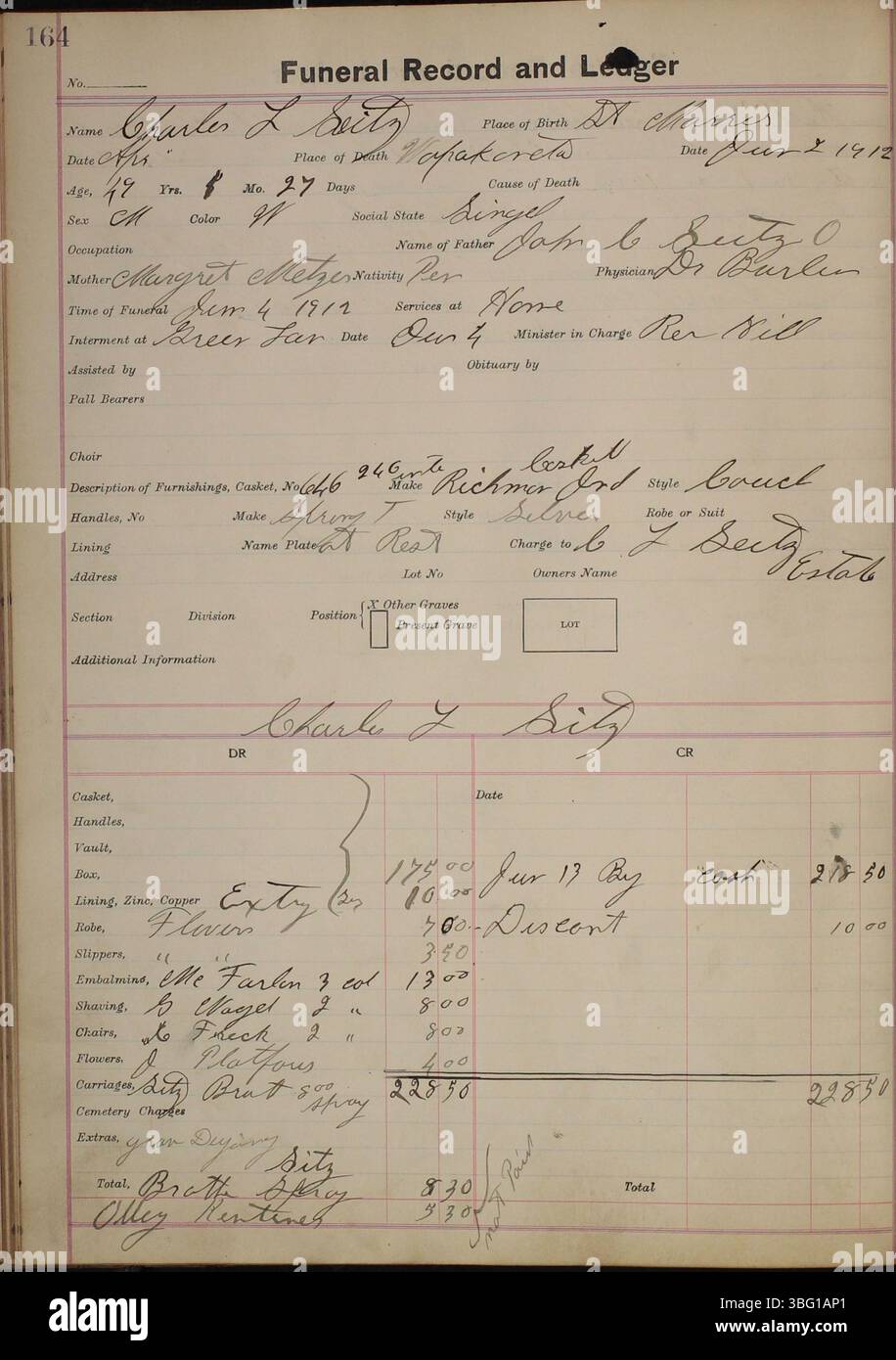 This copy of the Funeral Record and Ledger from 1911 to 1915, belonging ...