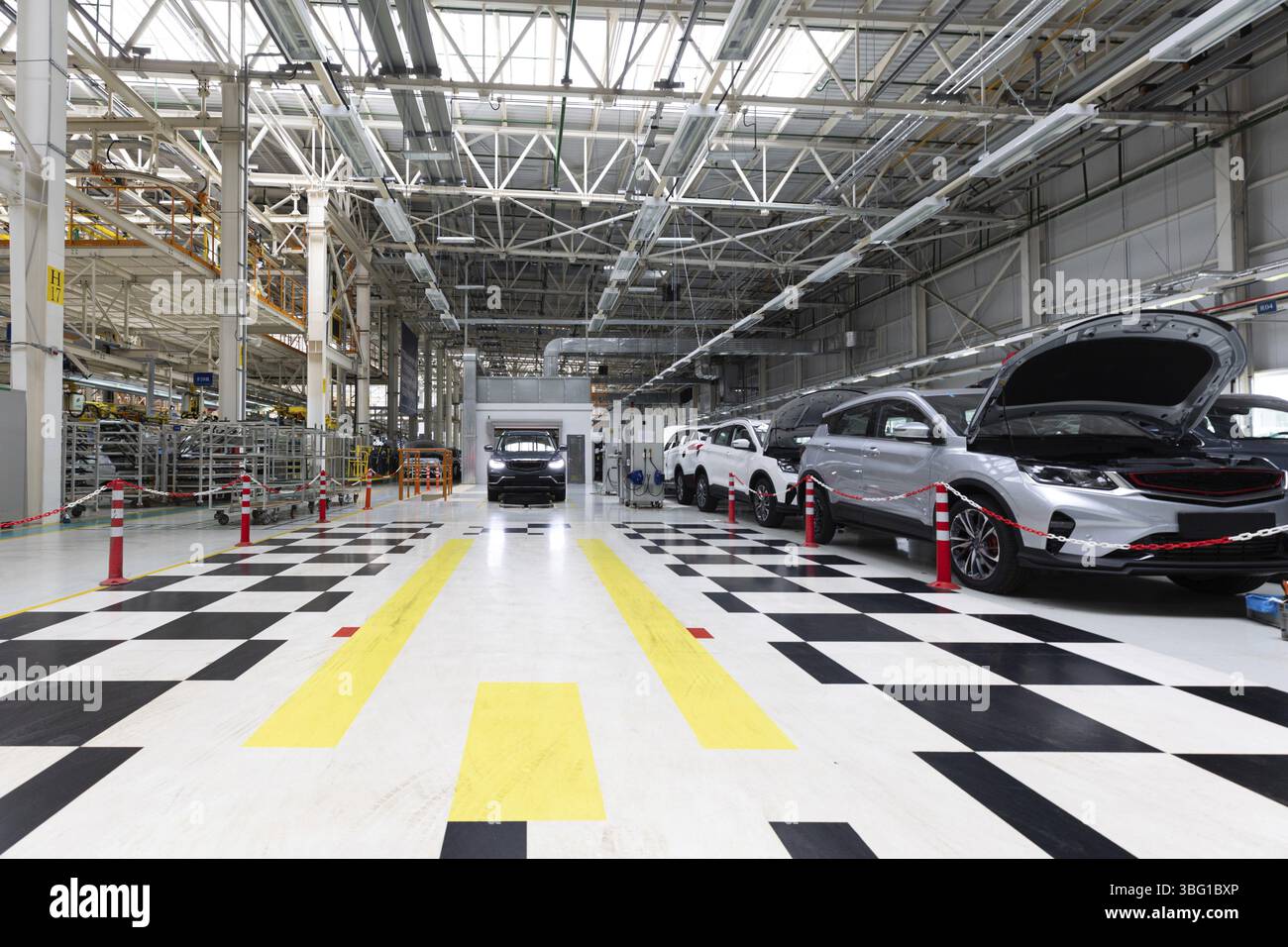 Modern car assembly plant. Auto industry. Interior of a high-tech ...