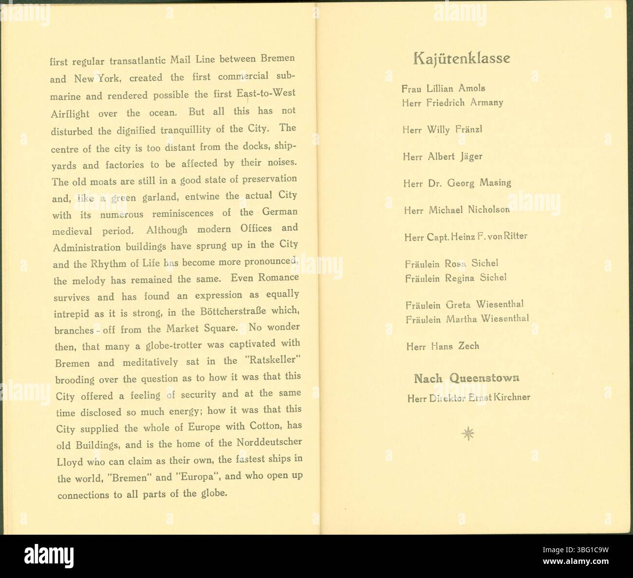 Passenger list from the SS Dresden, documenting the January 26, 1933 ...