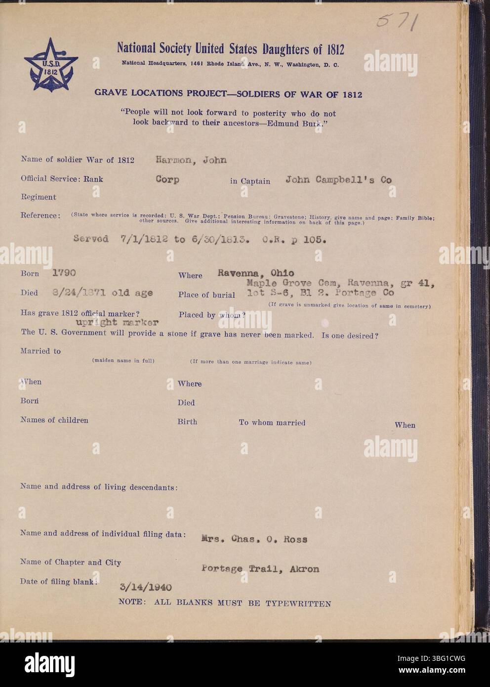 This page from the 1941 volume of *Burial Places of Ohio Soldiers of ...