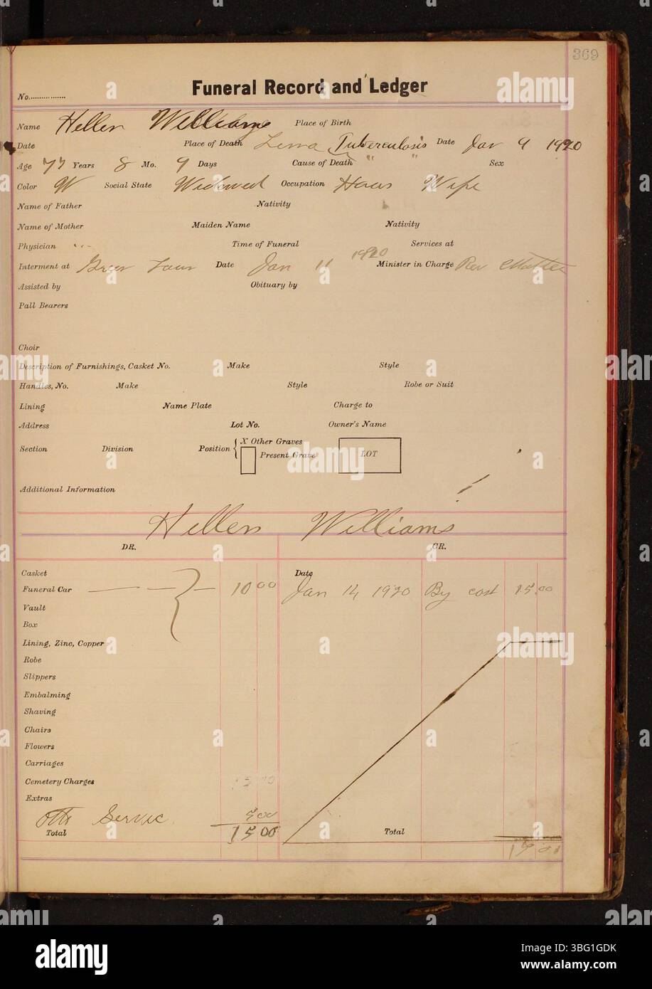 This funeral ledger records funeral details from 1916 to 1920 ...