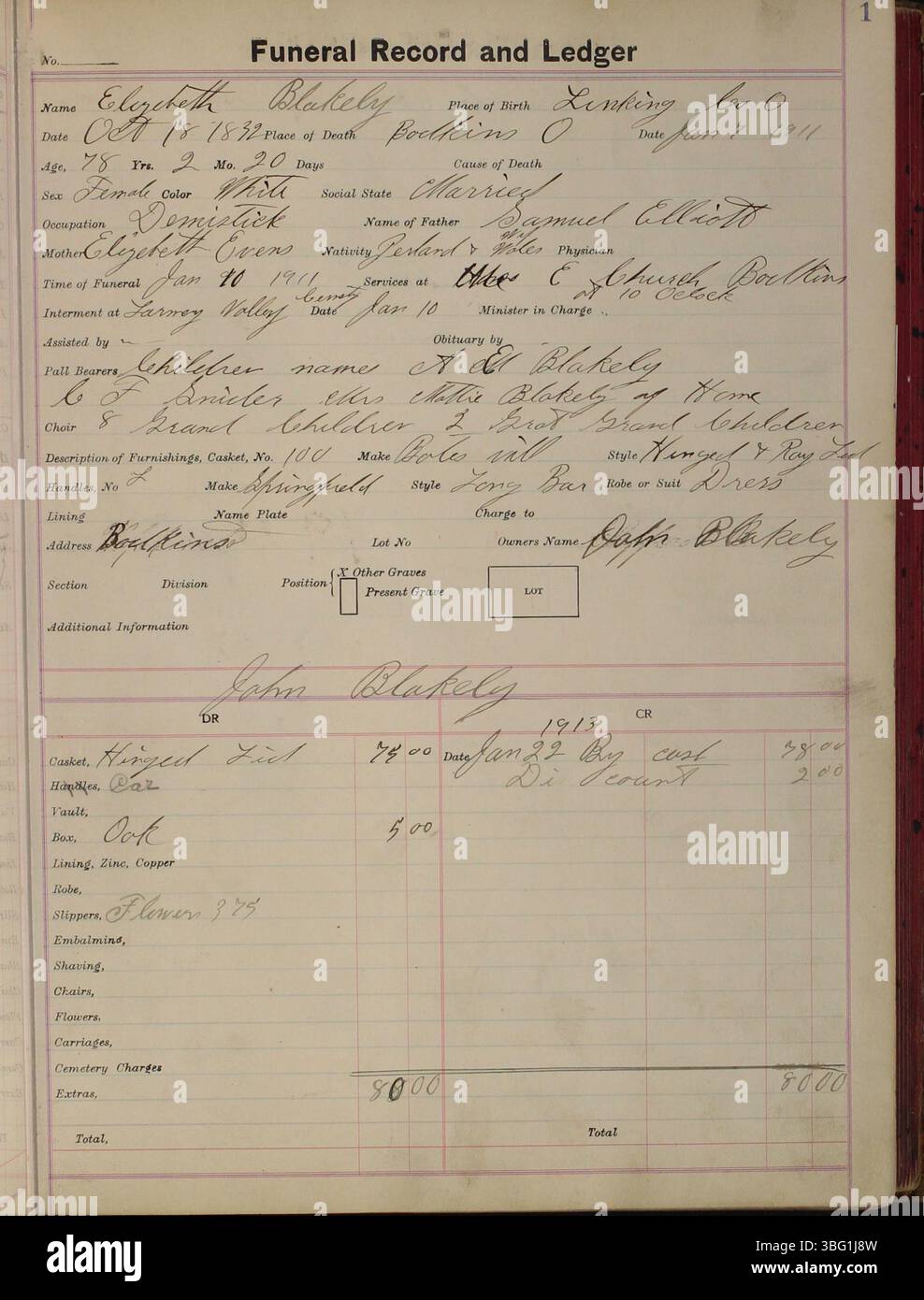 This page of the 1911-1915 Funeral Record and Ledger from Charles C ...