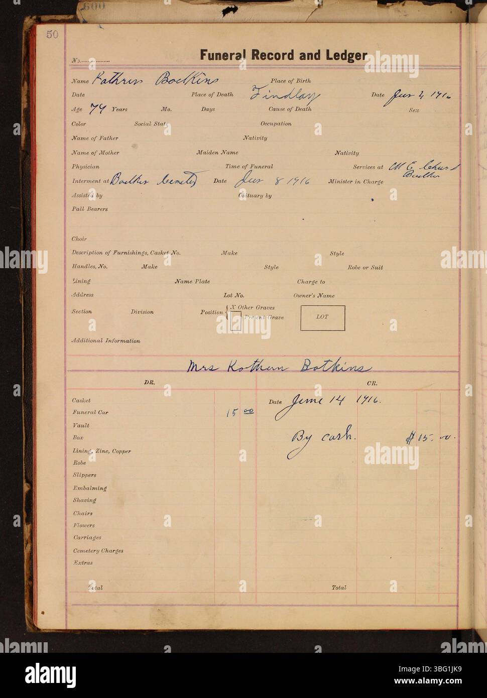 This page from the Funeral Record and Ledger (1916-1920) provides ...