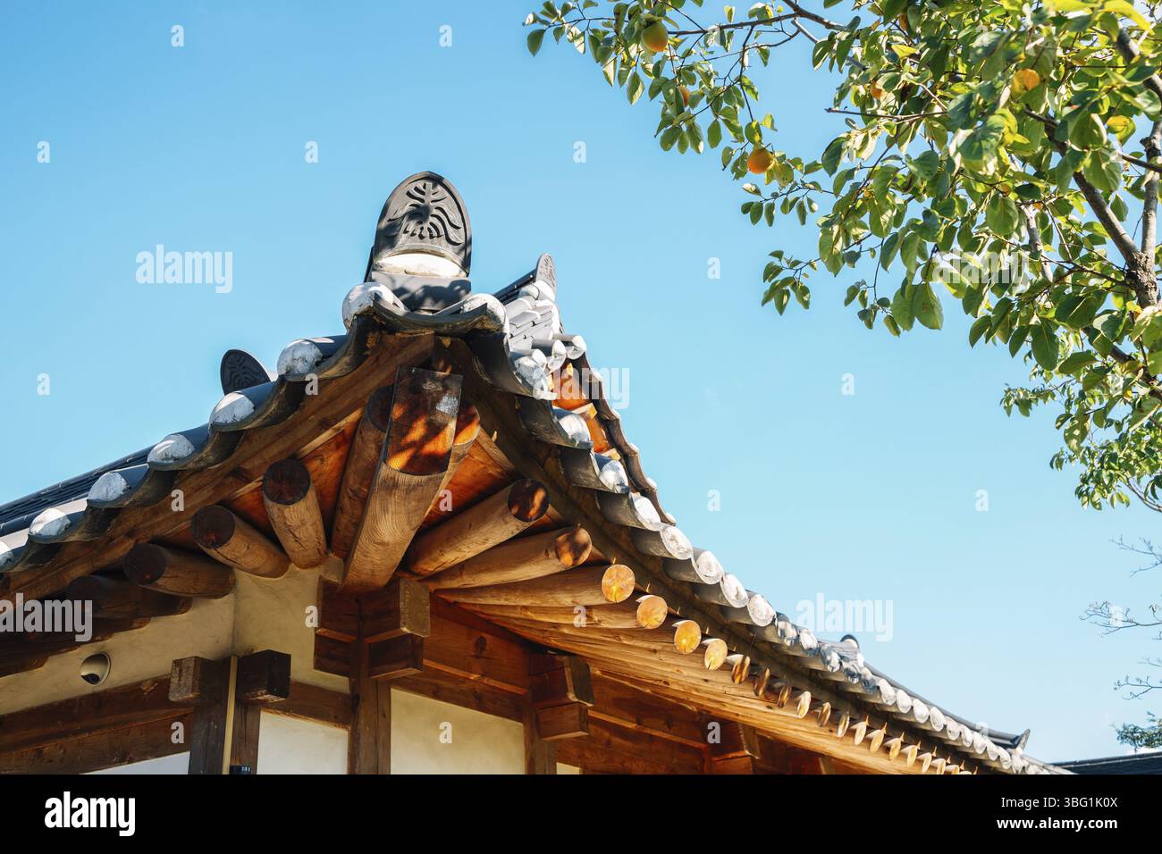 Korean traditional wooden roof at Gyochon Hanok Village in Gyeongju ...
