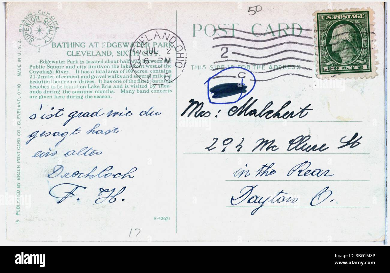 This 1916 colored photograph shows swimmers at Edgewater Park ...