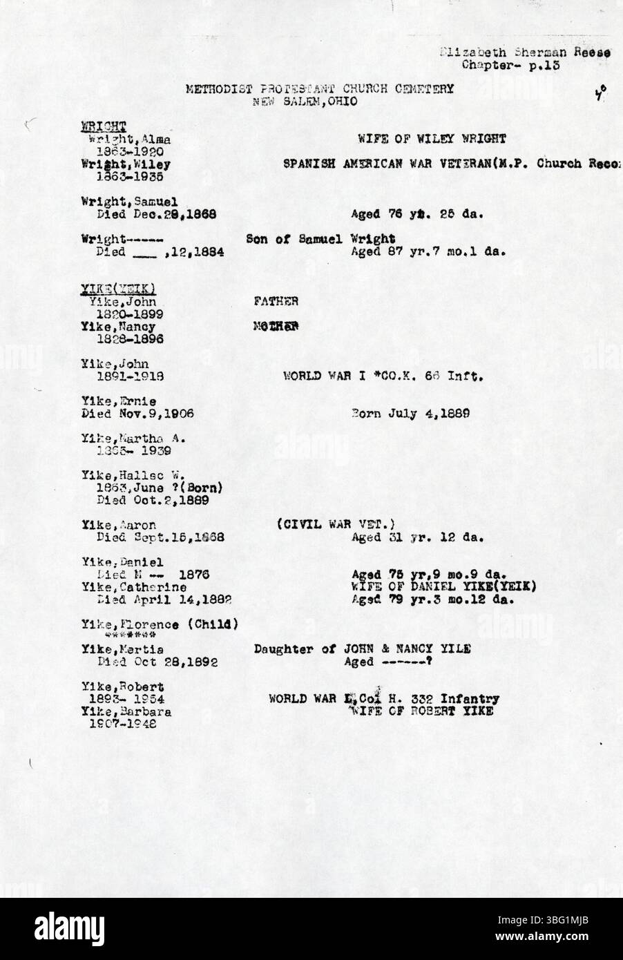 This record lists cemetery inscriptions from Fairfield County, Ohio ...