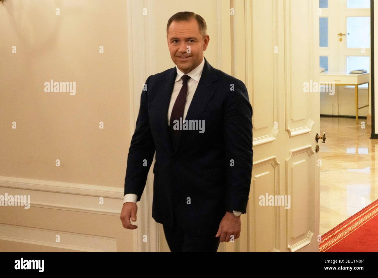 Poland's President Elect Karol Nawrocki arrives to meet with Poland's ...