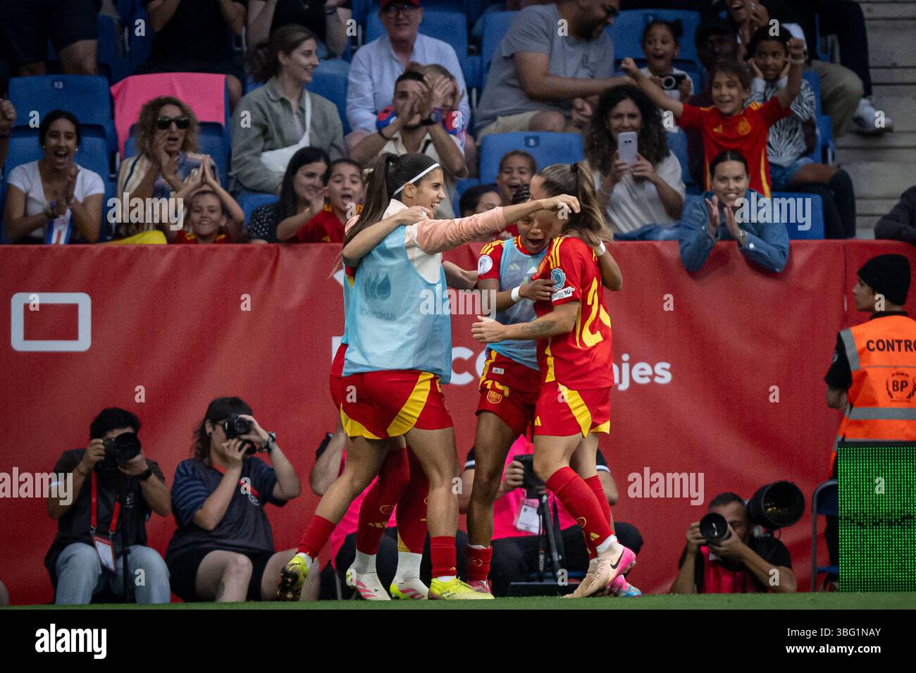 Claudia Pina (Spain) celebrates after scoring her team's goal during a ...