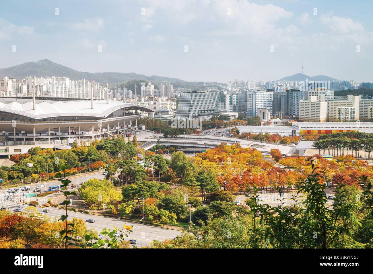 Seoul World Cup Stadium and Seoul city panorama view from Sky park at ...