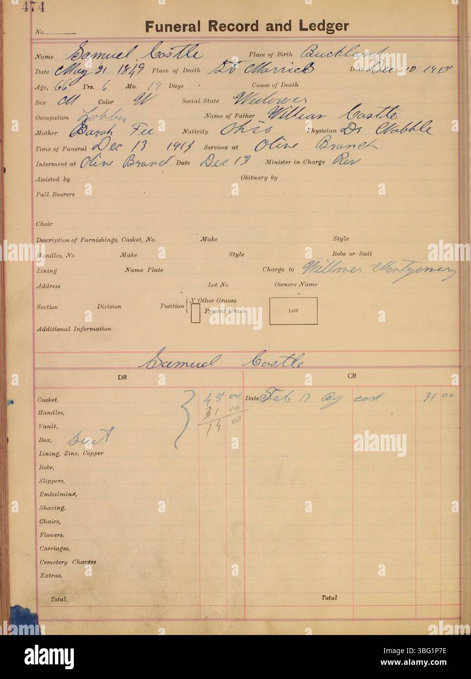 This page of the 1911–1915 Funeral Record and Ledger by Charles C ...