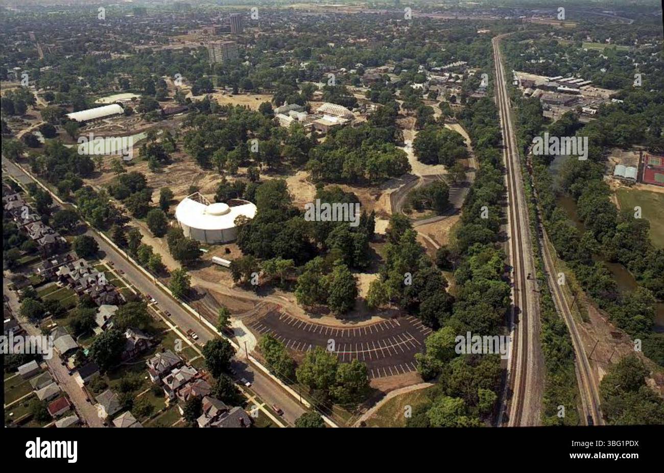 This 1990 aerial photograph captures a sweeping view of downtown ...