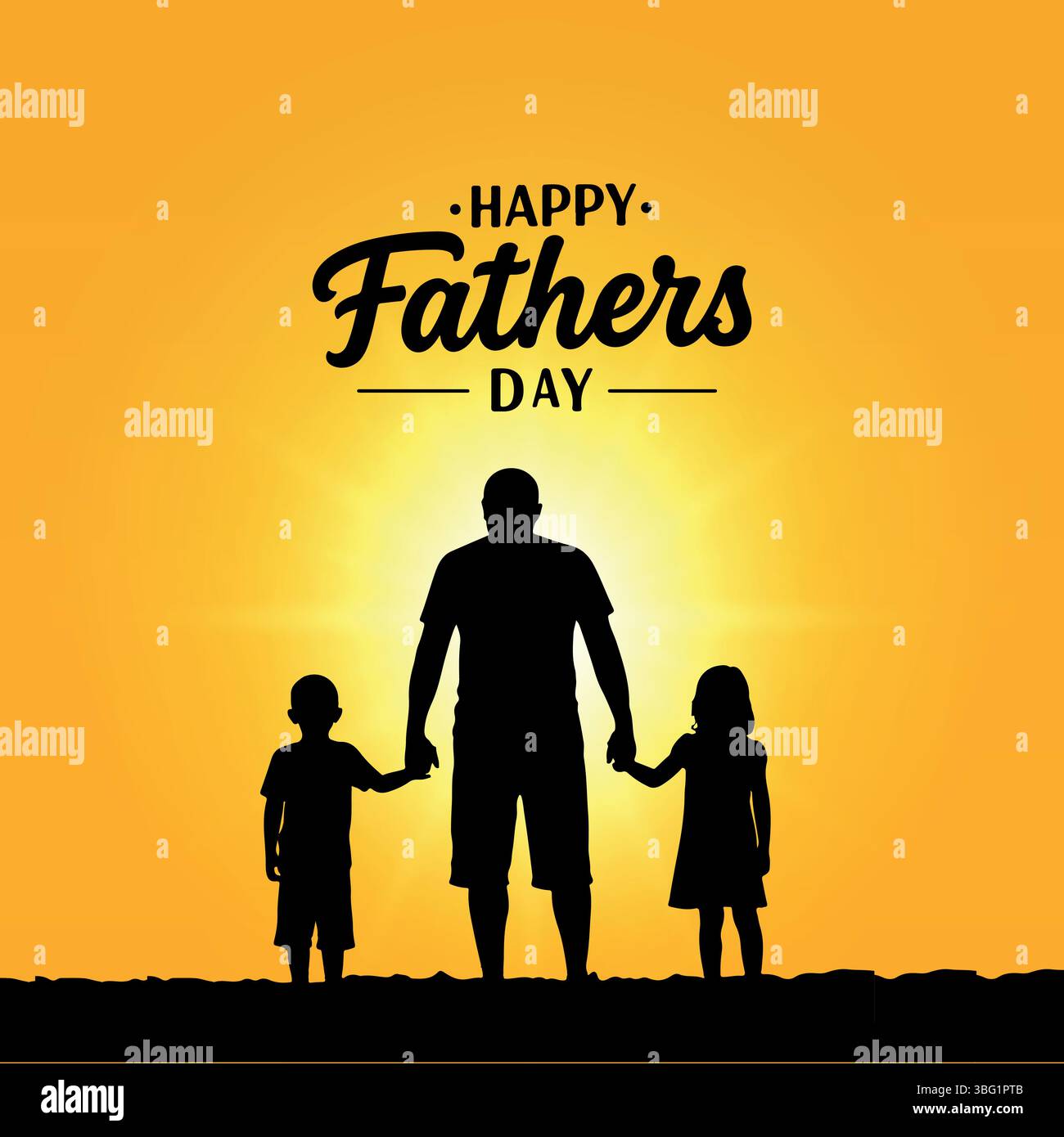 Father with Children Silhouette – Happy Father’s Day Sunset Background Illustration Stock Vector ...