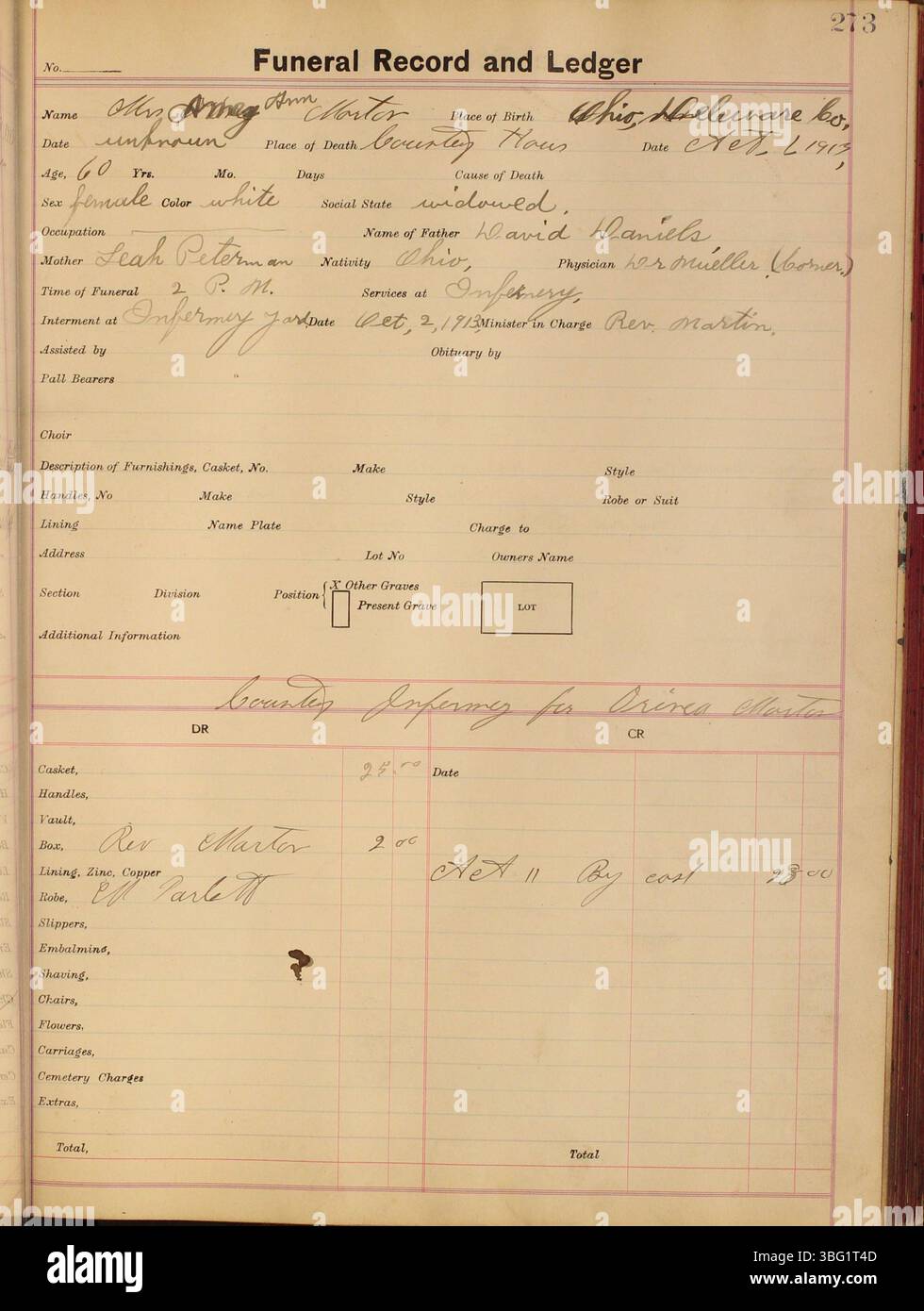 This page from the Funeral Record and Ledger for 1911 to 1915 offers a ...