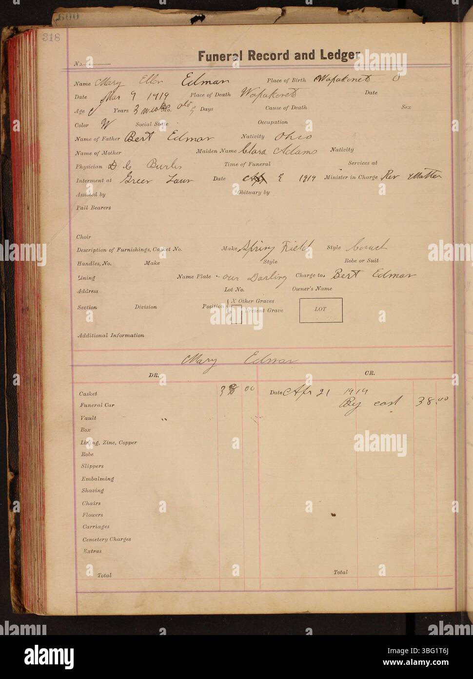 This page from the 1916-1920 Funeral Record and Ledger documents the ...