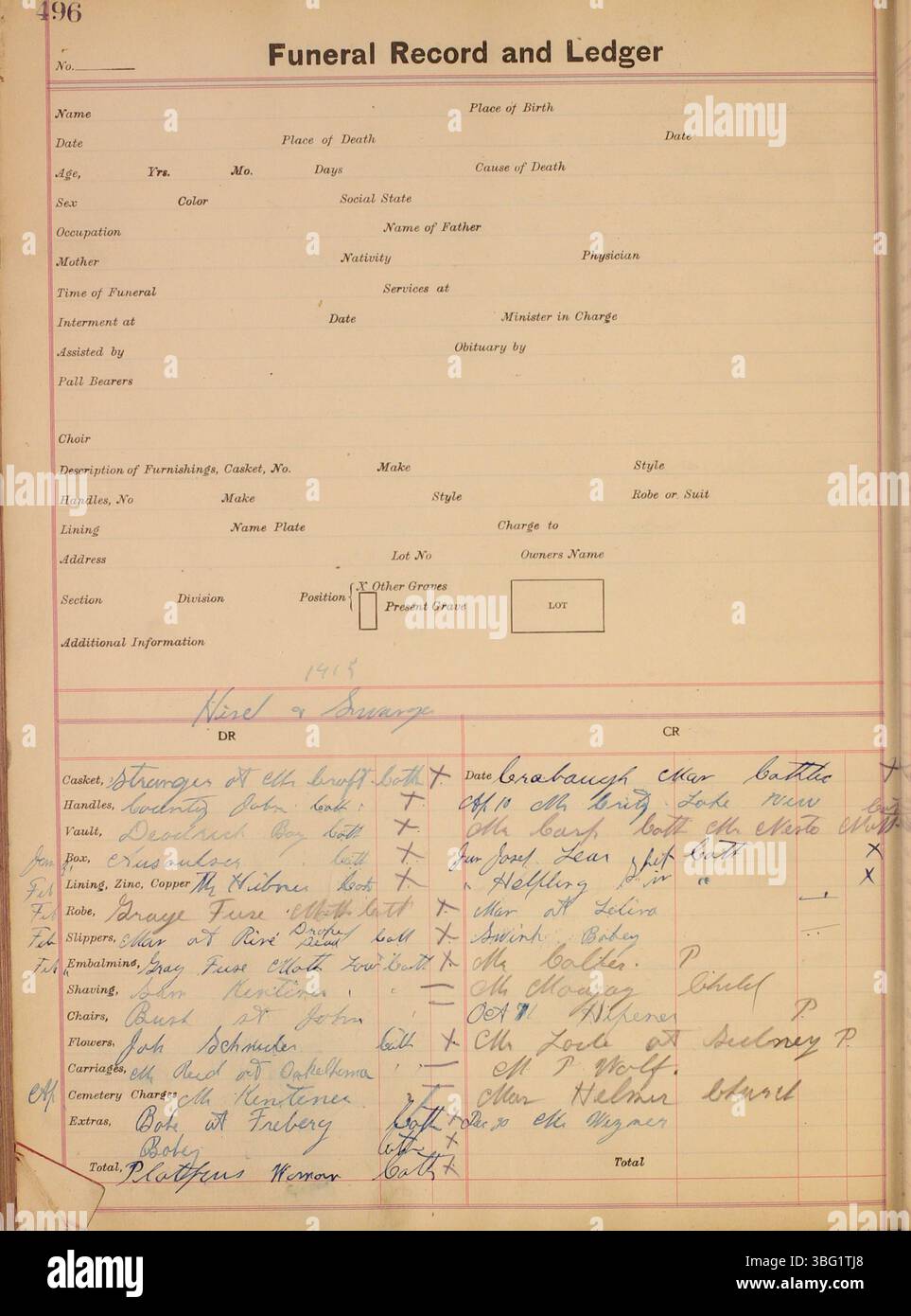 The 1911-1915 Funeral Record and Ledger documents funeral arrangements ...