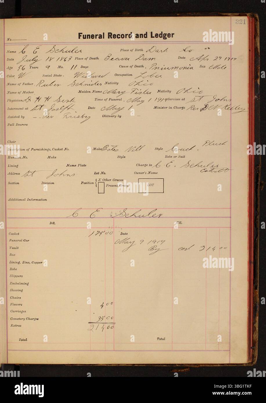 Funeral record from 1916–1920 for Charles C. Siferd Undertaking Company ...