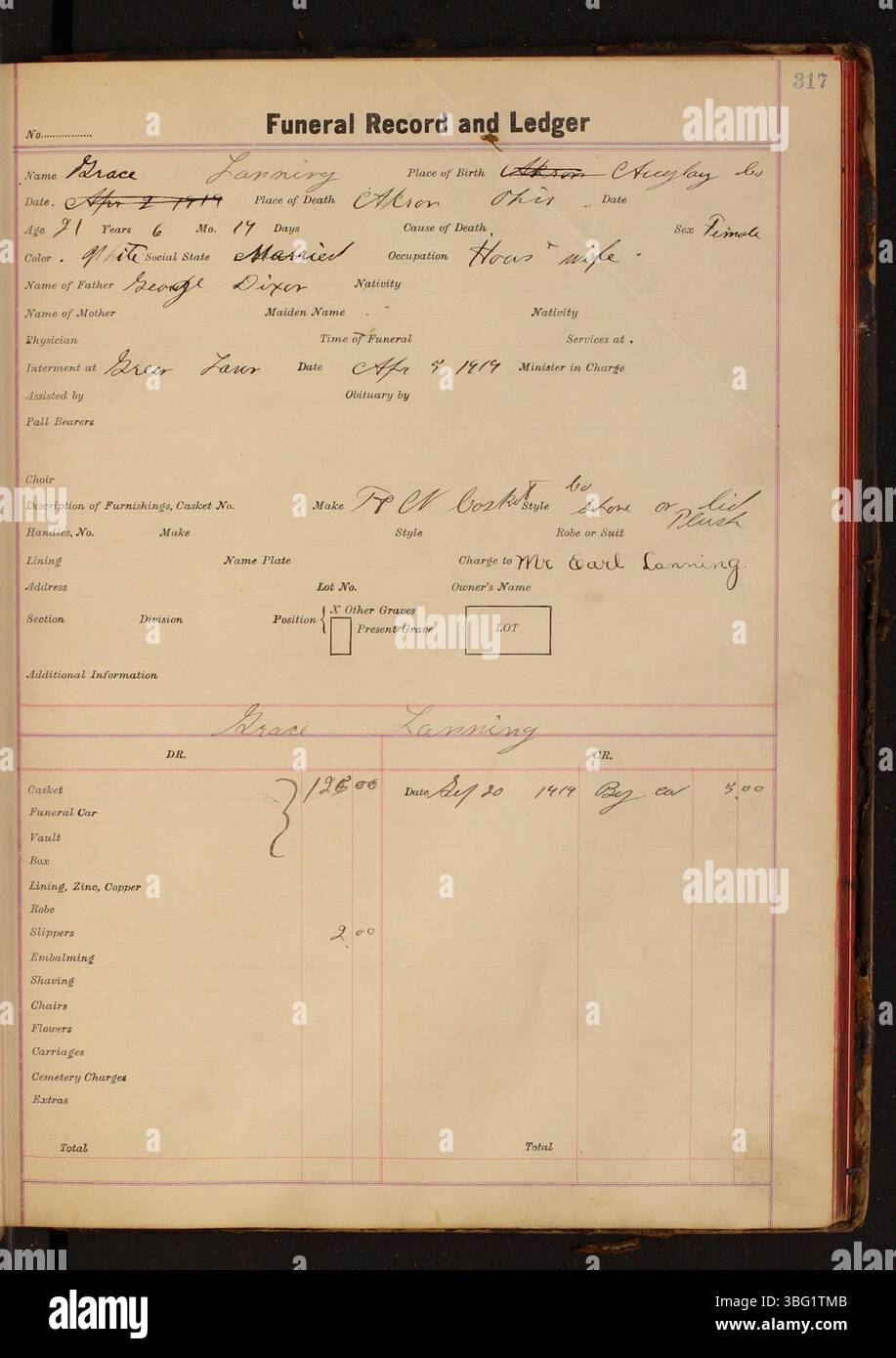 Page 399 from the 1916-1920 Funeral Record and Ledger by Charles C ...