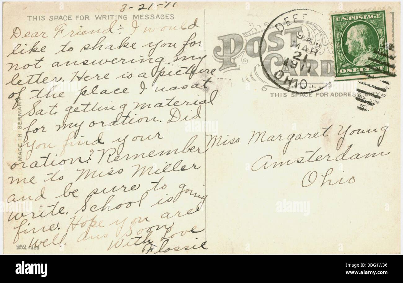 This color postcard depicts the Carnegie Library in Alliance, Ohio. The ...