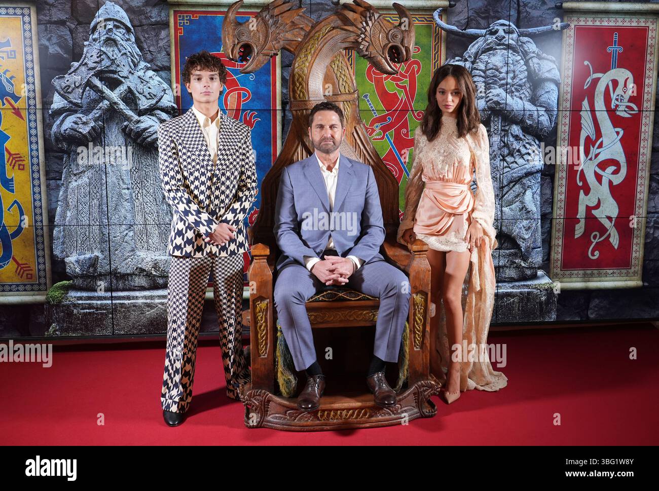 (left to right) Mason Thames, Gerard Butler and Nico Parker attend a ...