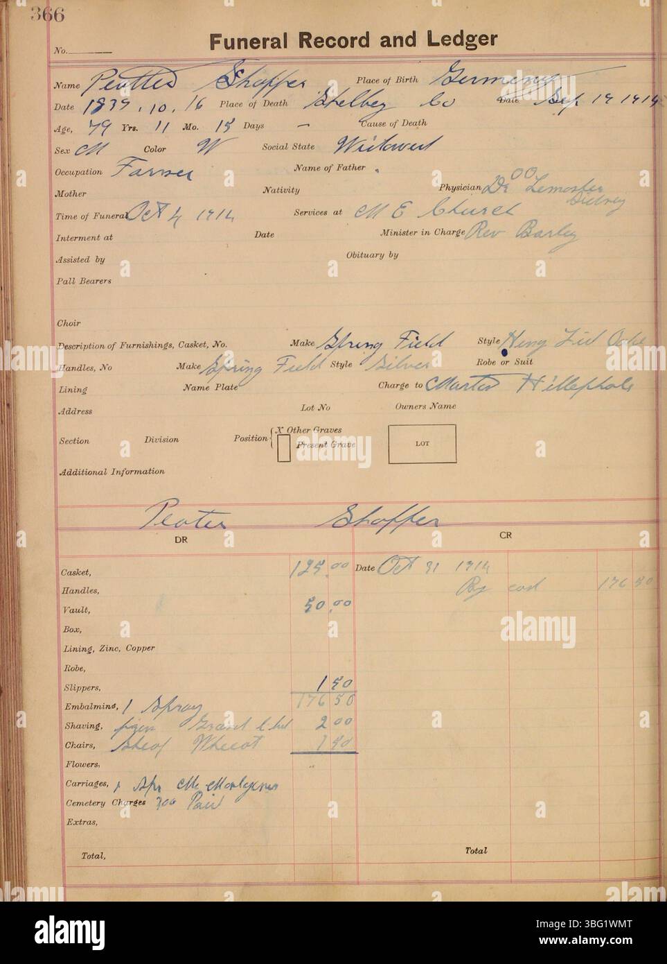 This page from the Funeral Record and Ledger, covering the years 1911 ...