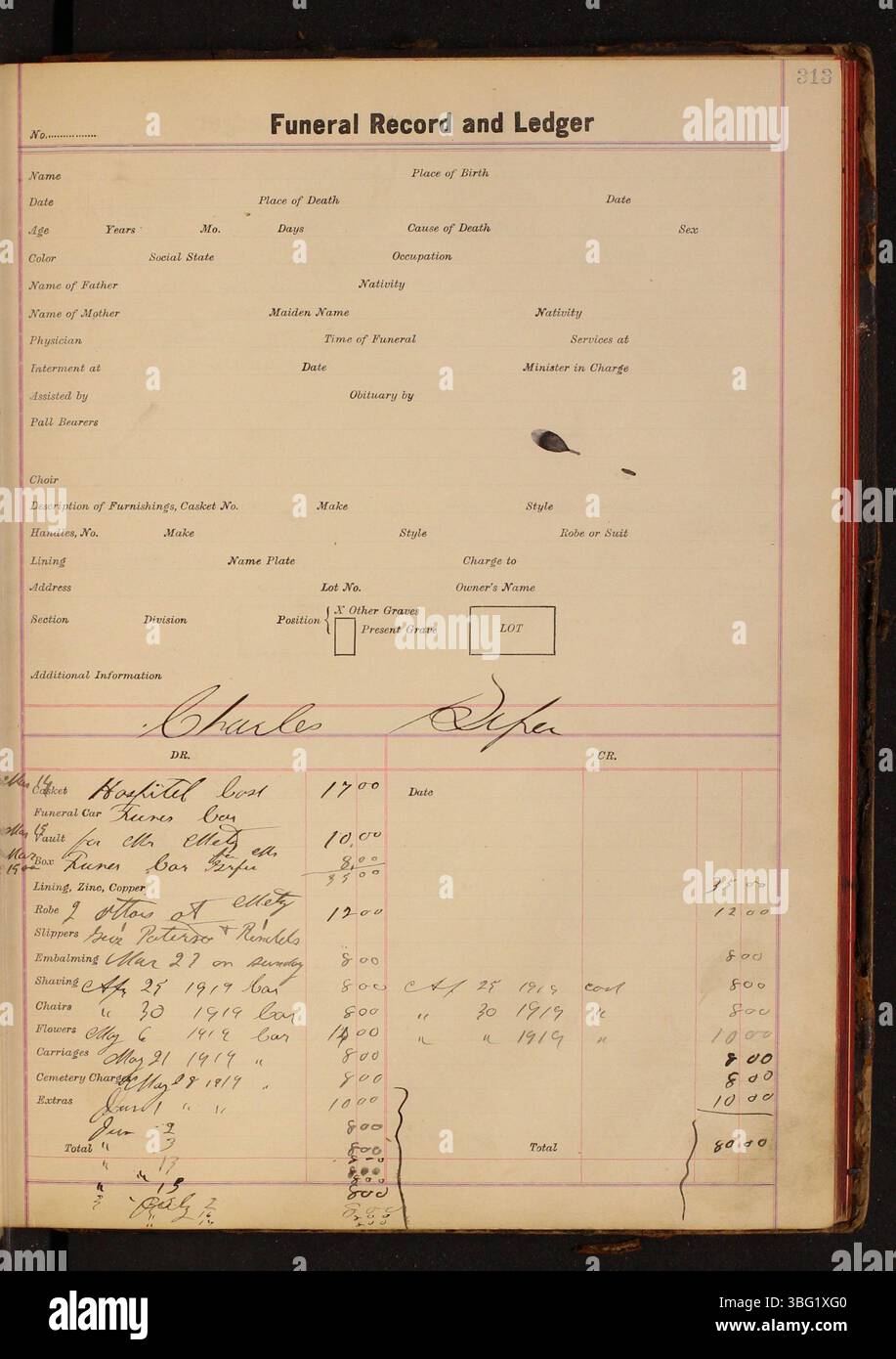 This section from the 1916-1920 Funeral Record and Ledger by Charles C ...
