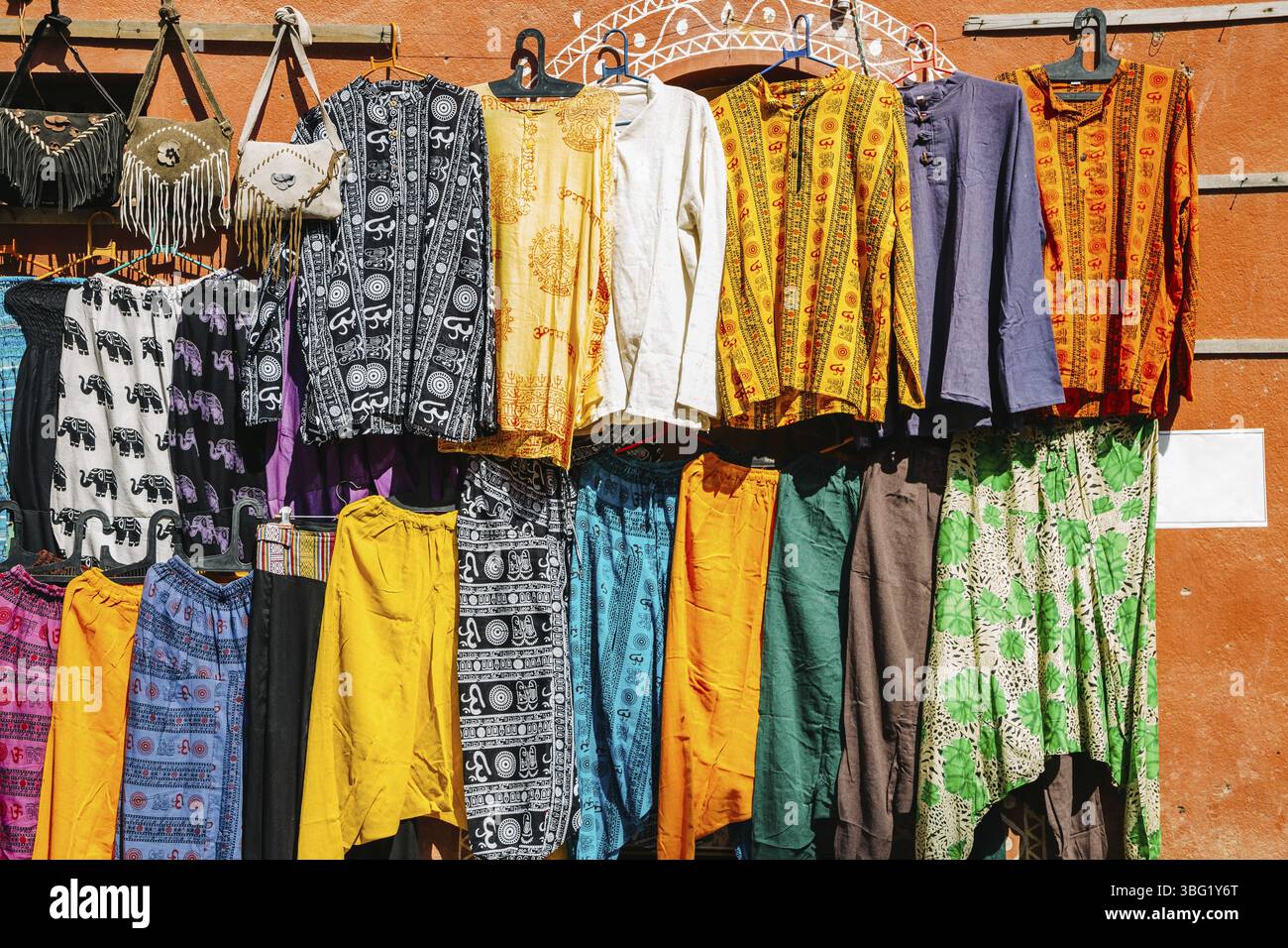 Indian style clothes shop, street market in Hampi, India, Asia Stock ...