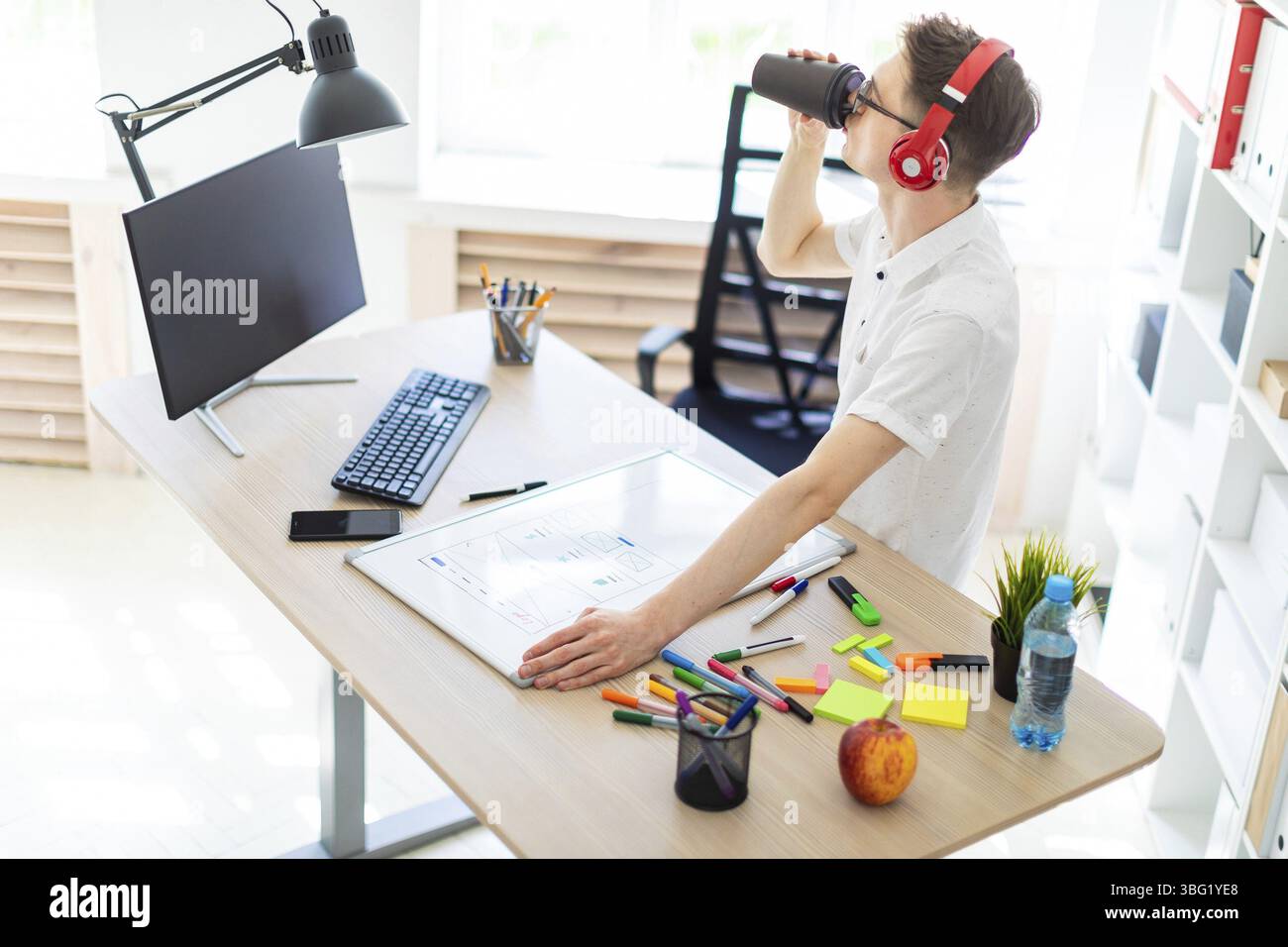 Construction worker drinks coffee from hi-res stock photography and ...