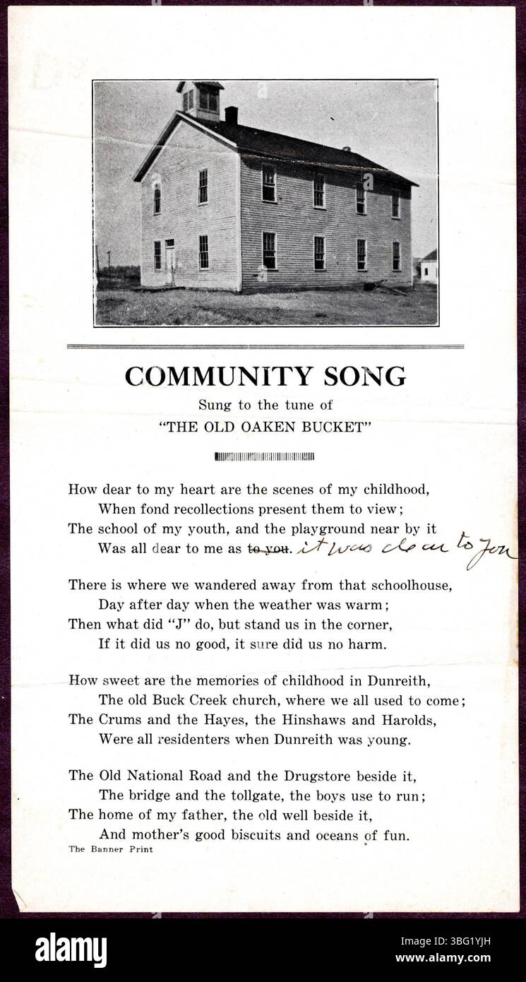 The Dunreith Community Song includes the lyrics along with an image of ...