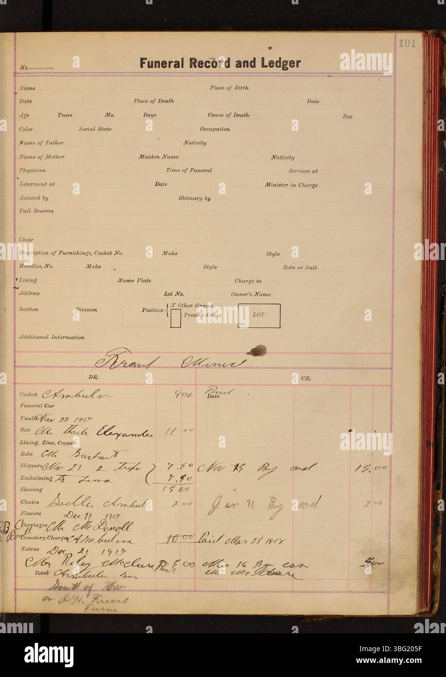 The Funeral Record and Ledger for 1916-1920 from Charles C. Siferd ...