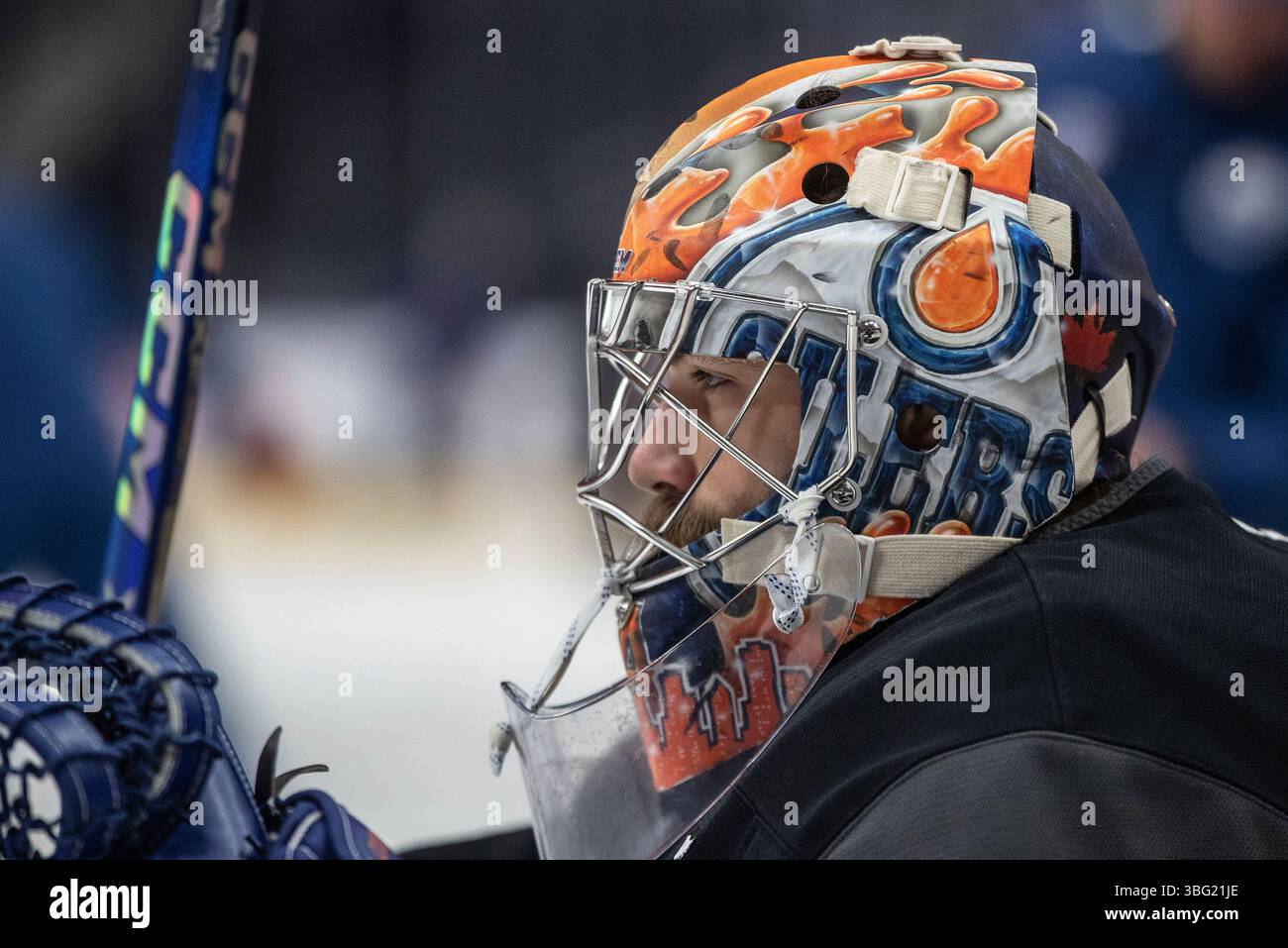 Edmonton Oilers goalie Stuart Skinner (74) takes part in practice ...