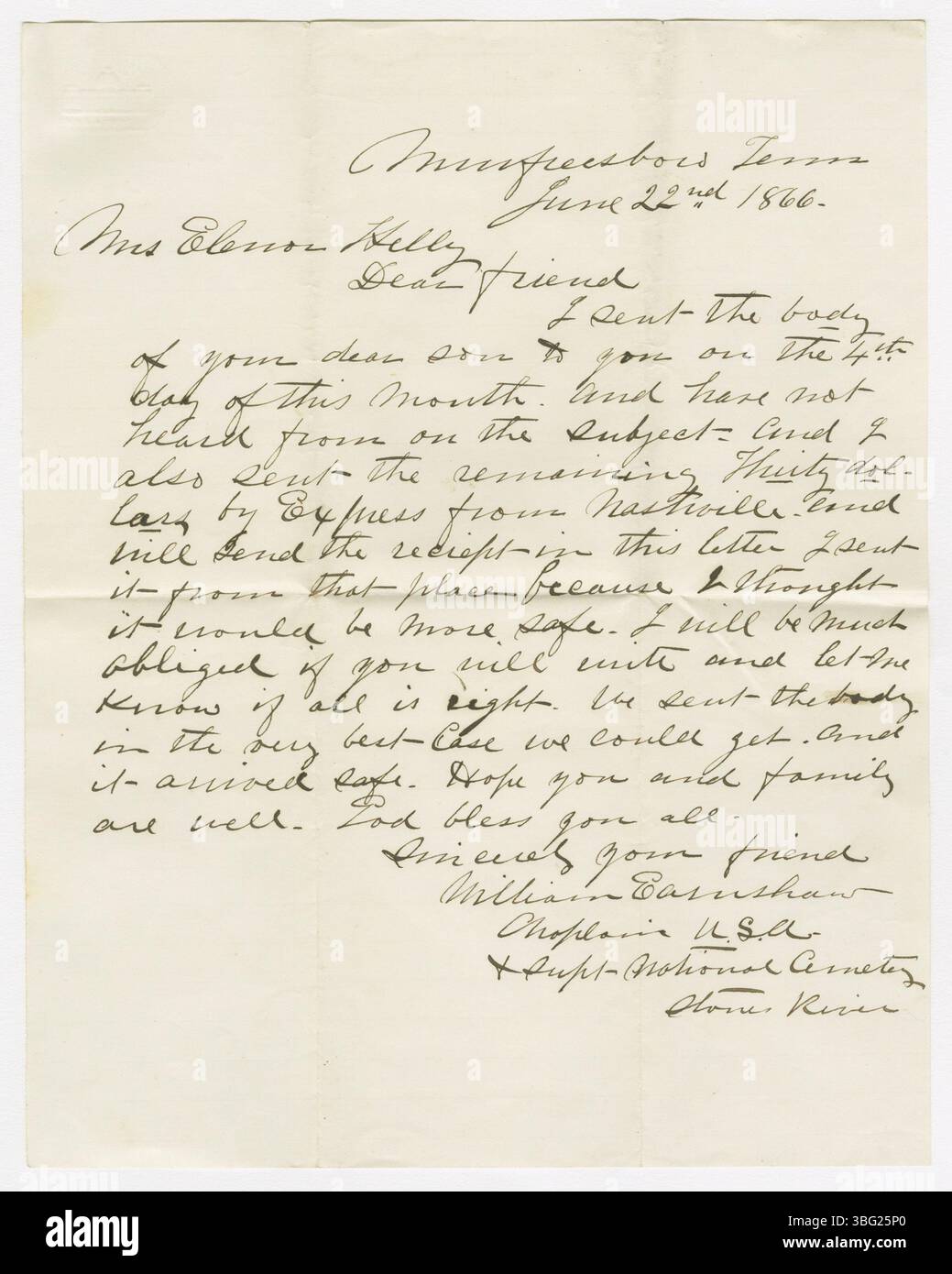 William Earnshaw’s letter to Eleanor Kelley, dated June 22, 1866 ...