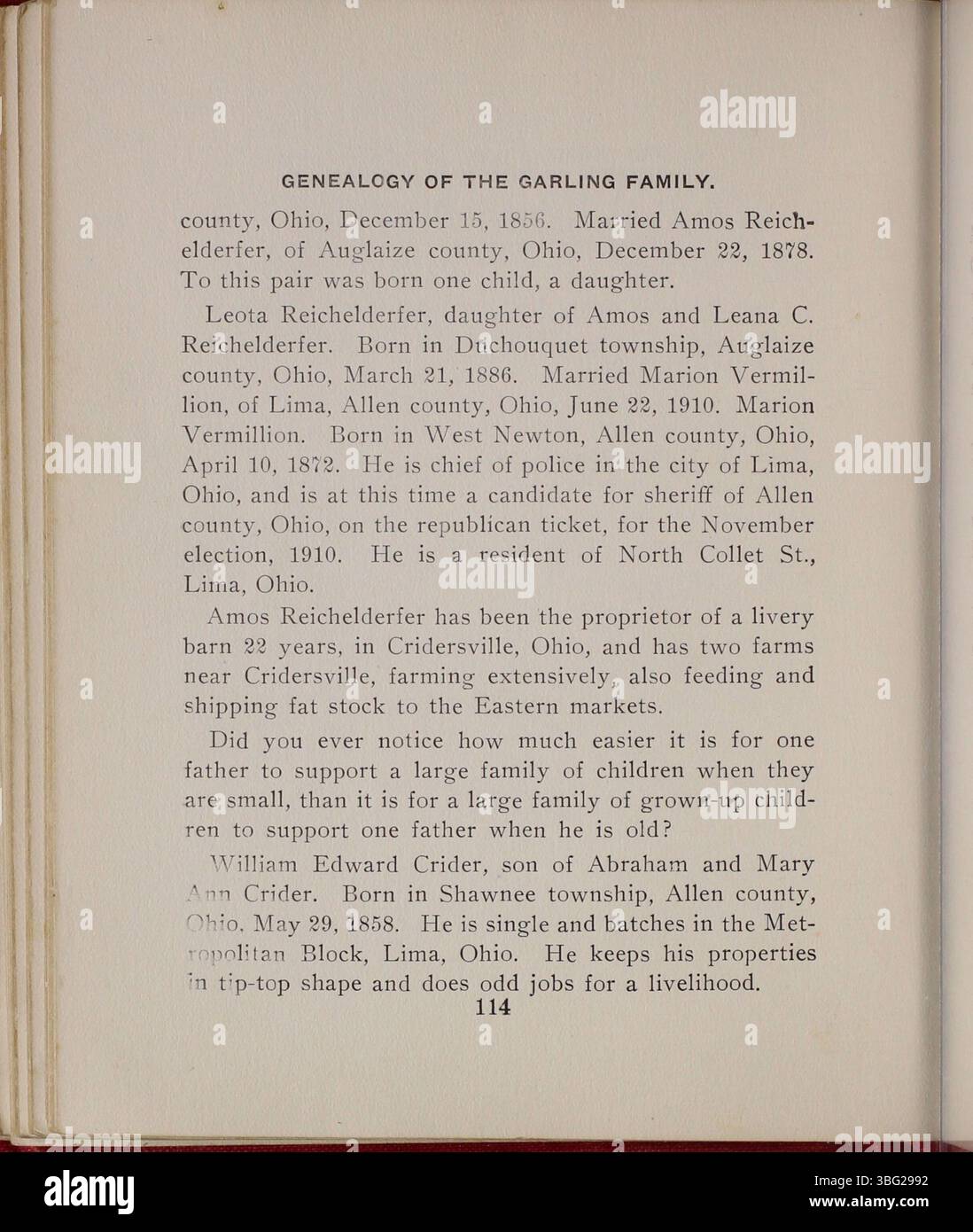 In this 1910 publication by Abraham Crider, the Garling family’s ...