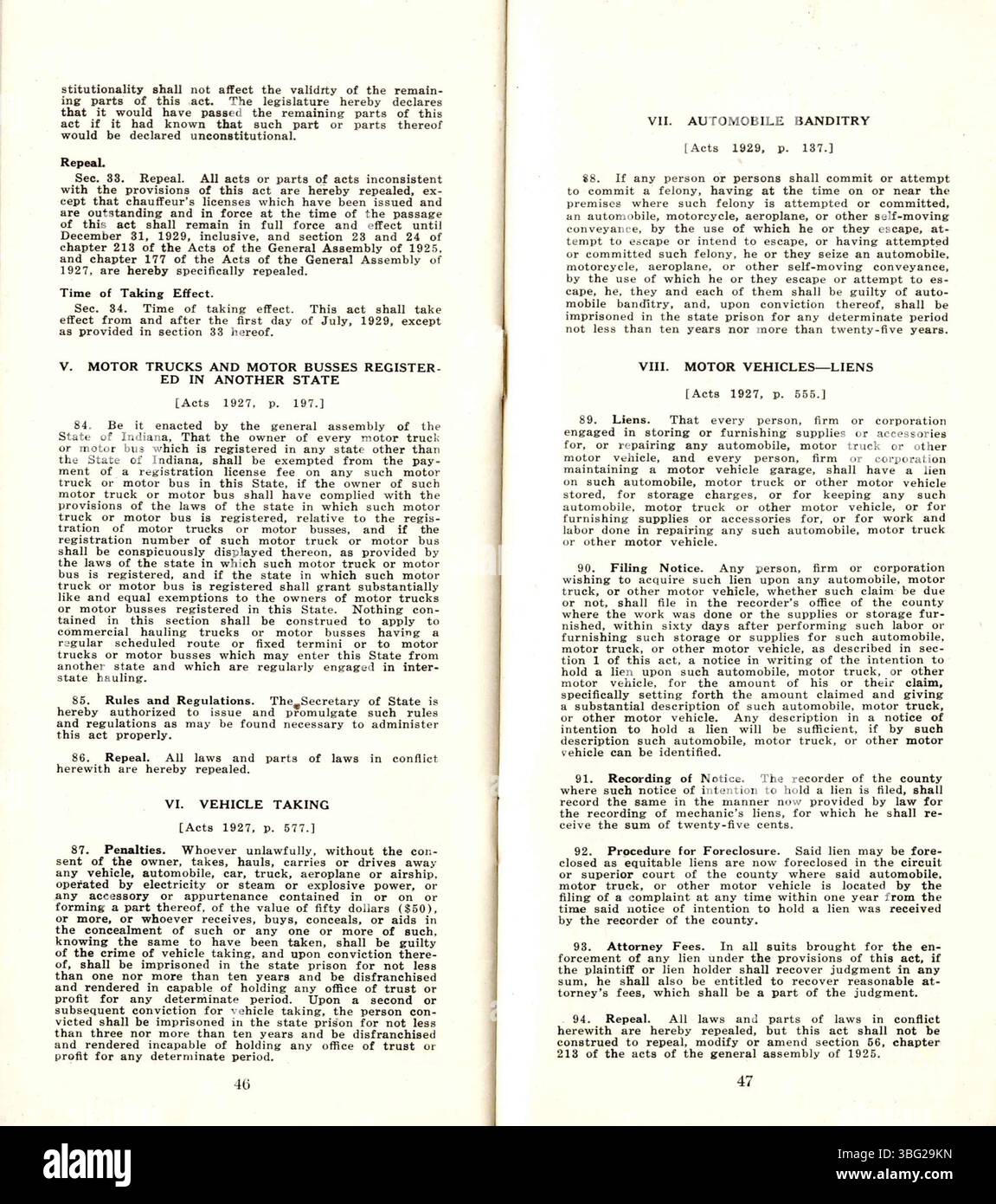 The 1929 motor vehicle and highway laws for Indiana, detailing vehicle ...