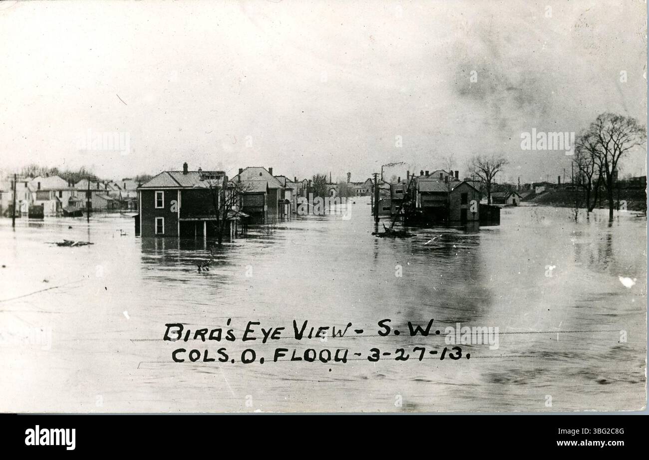 A black-and-white postcard showing a bird's eye view of Columbus, Ohio ...