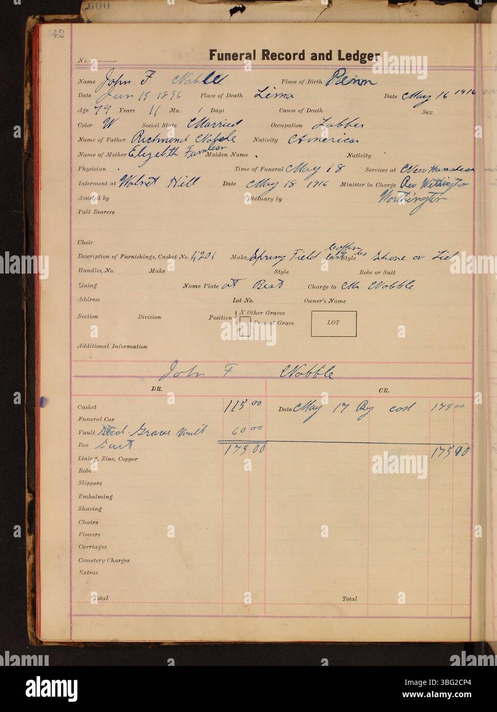The ledger from the Charles C. Siferd Undertaking Company includes ...