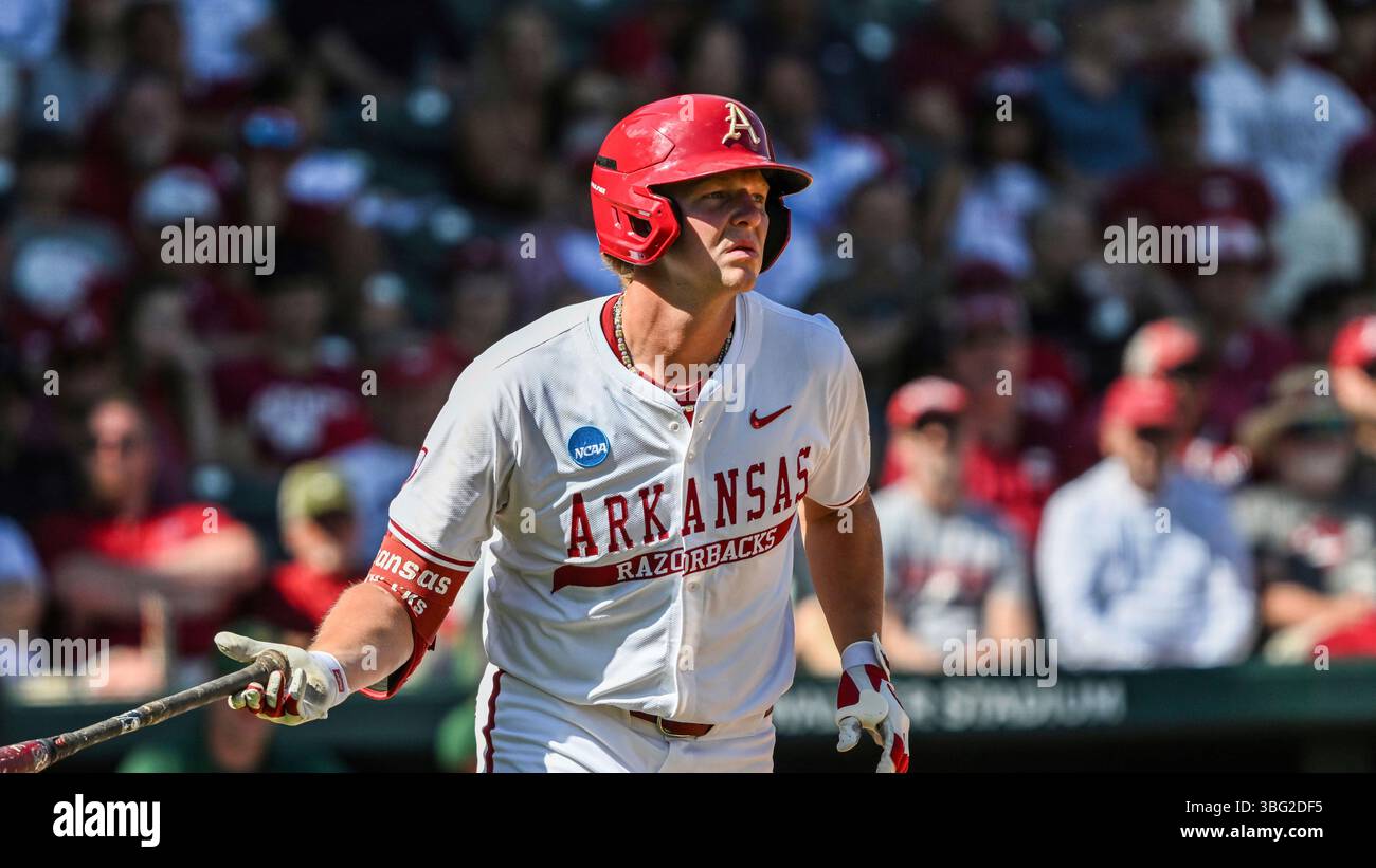 FILE - Arkansas batter Reese Robinett (18) against North Dakota State ...