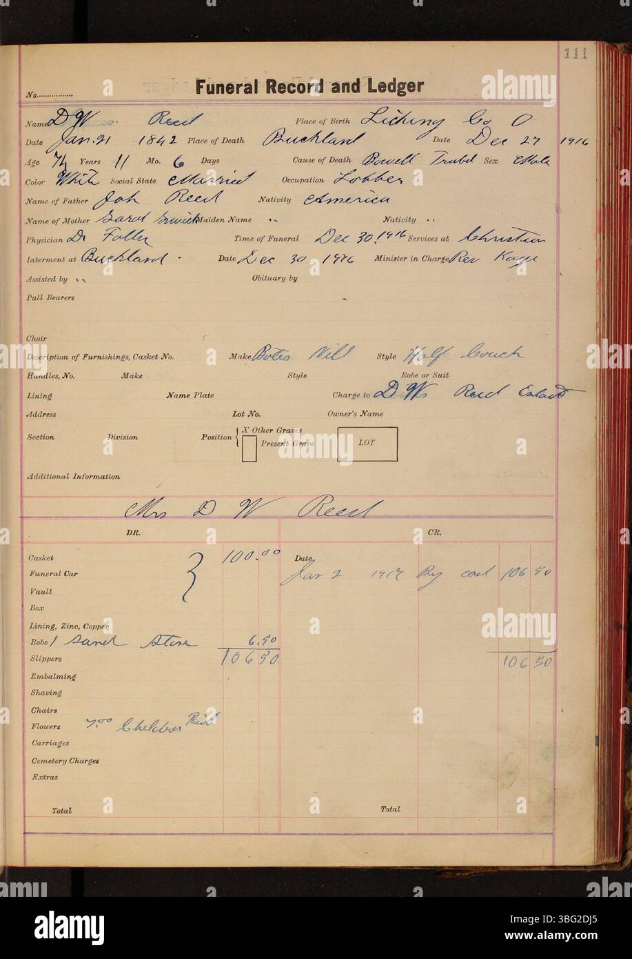 The Funeral Record and Ledger for 1916-1920 from Charles C. Siferd ...