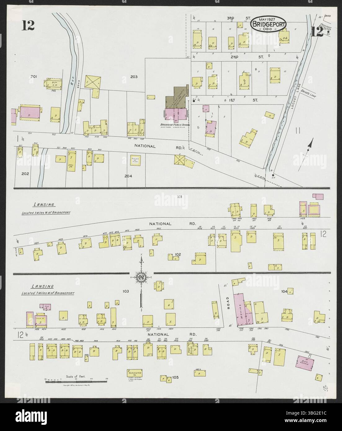 Sanborn Map of Bridgeport, Belmont County, Ohio from 1927 outlines ...
